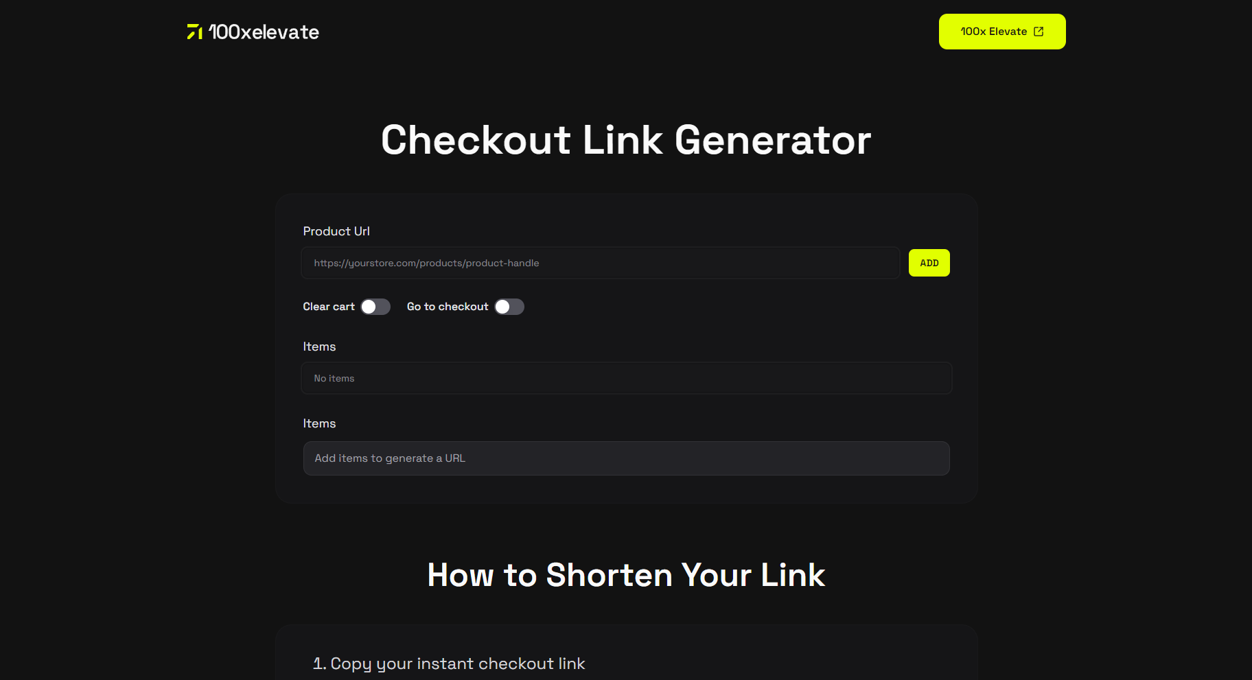 Checkout Link Generator | 100xelevate